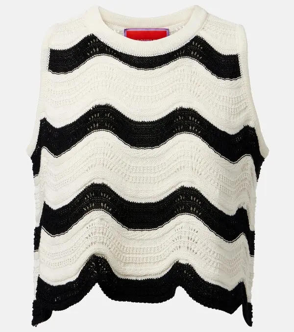 La DoubleJ Chevron Cotton Crochet Crop Top - White