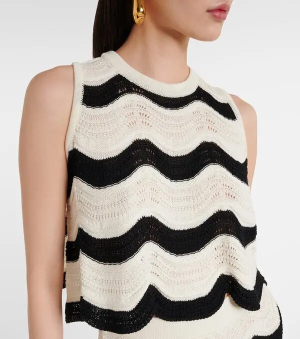 La DoubleJ Chevron Cotton Crochet Crop Top - White