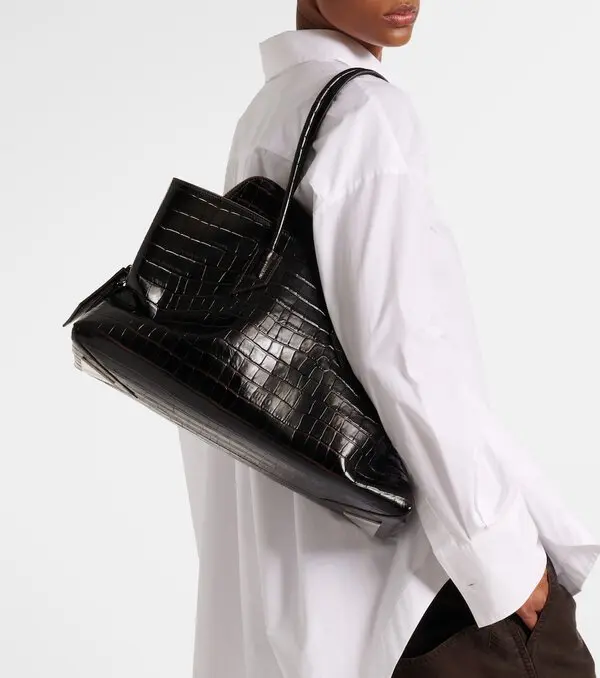 Attico La Passeggiata Medium Leather Tote - Black