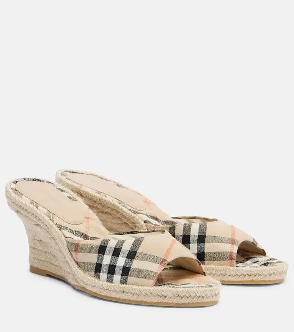 Burberry Check Espadrille Wedges - Beige