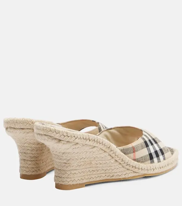 Burberry Check Espadrille Wedges - Beige