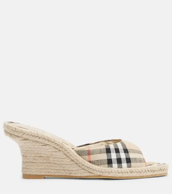 Burberry Check Espadrille Wedges - Beige