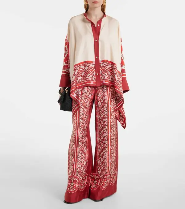 La DoubleJ Printed Silk Twill Palazzo Pants