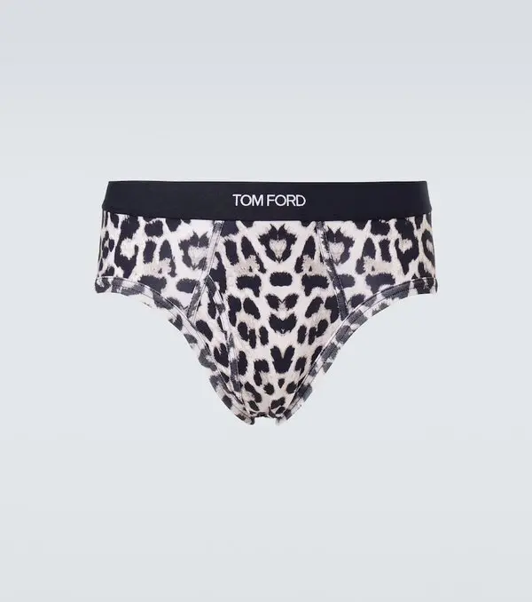 TOM FORD Leopard-print Cotton-blend Briefs - Brown