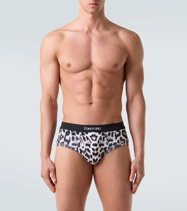 TOM FORD Leopard-print Cotton-blend Briefs - Brown