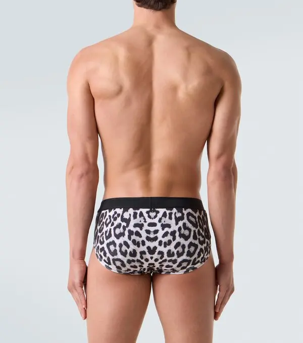 TOM FORD Leopard-print Cotton-blend Briefs - Brown