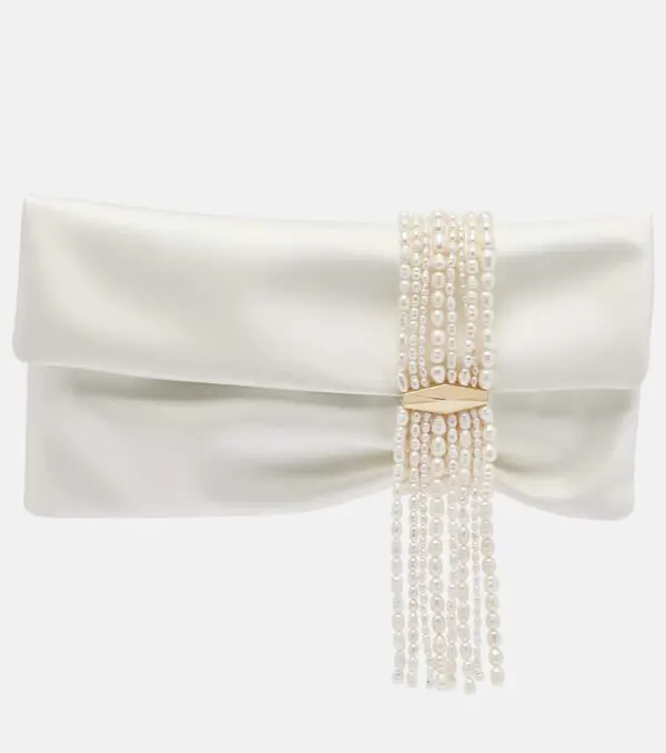 JIMMY CHOO Embellished Satin Clutch - White