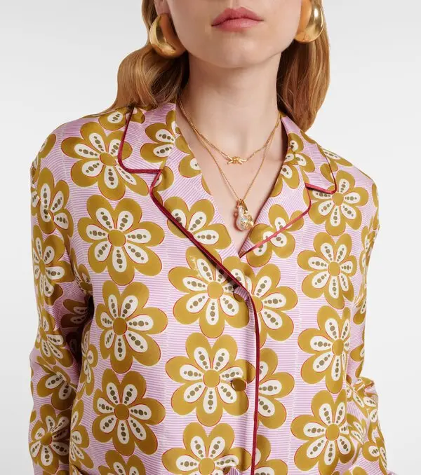 La DoubleJ Floral Silk Twill Pajama Shirt