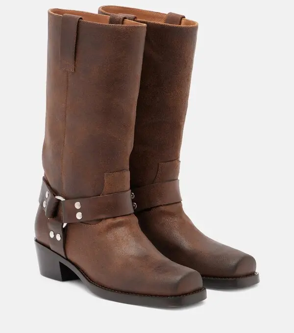 Paris Texas Roxy Distressed Leather Biker Boots - Brown