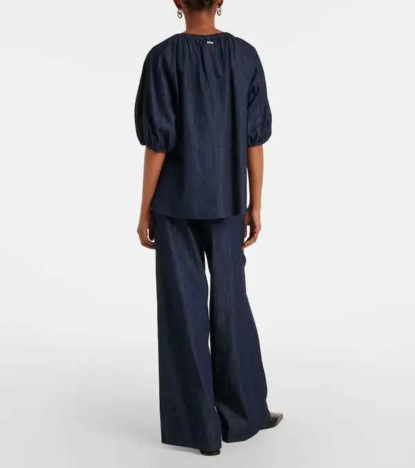 Max Mara Talia Embellished Chambray Top
