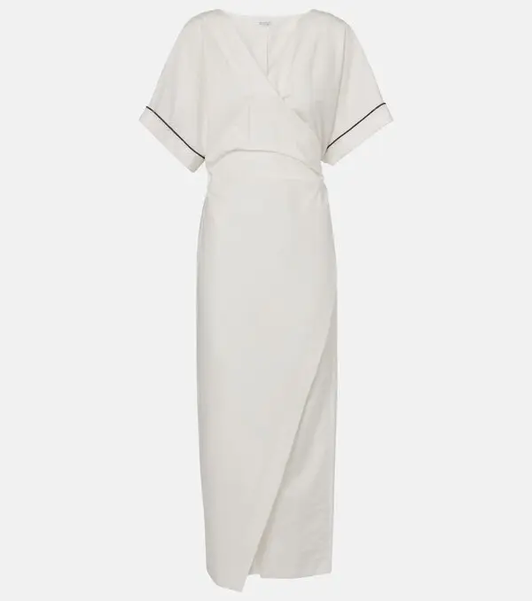 Brunello Cucinelli Monili Cotton-blend Wrap Dress - White