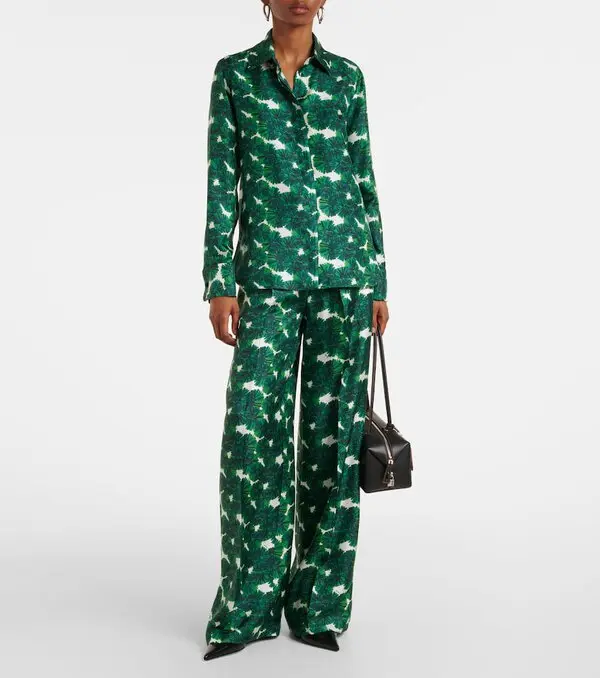 Max Mara Morena Printed Silk Twill Wide-leg Pants