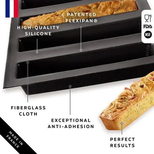 SILPAT Flexipan 5 Long Loaves Premium Silicone Baking Pan