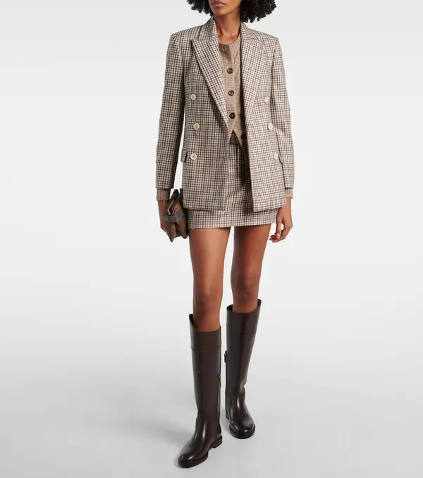Brunello Cucinelli Checked Virgin Wool Blazer - Beige
