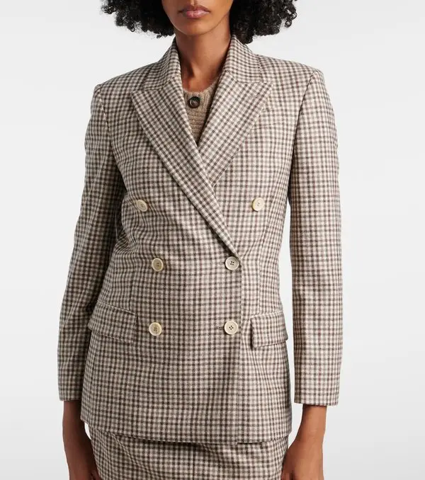 Brunello Cucinelli Checked Virgin Wool Blazer - Beige