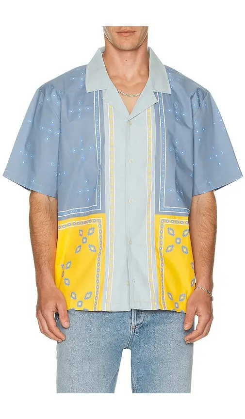 MEMORY LANE Patch Work Short Sleeve Shirt In Blue