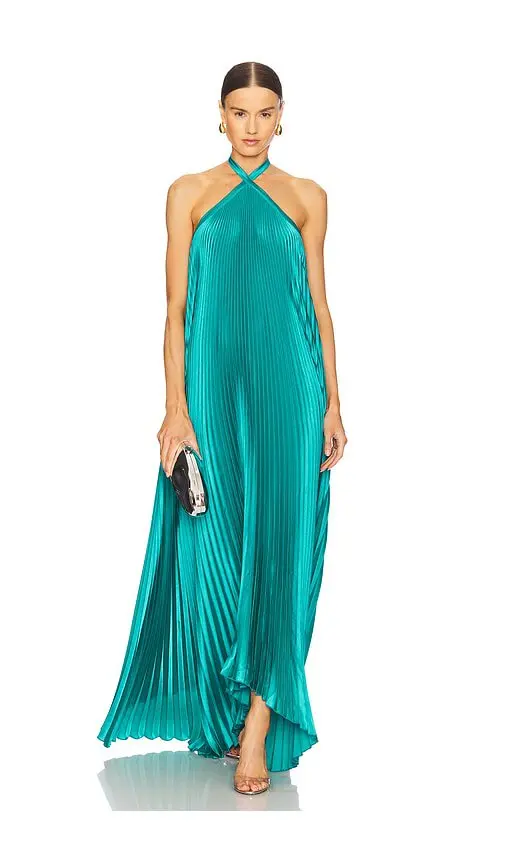 Desse Halter Pleated Maxi Dress - Jewel