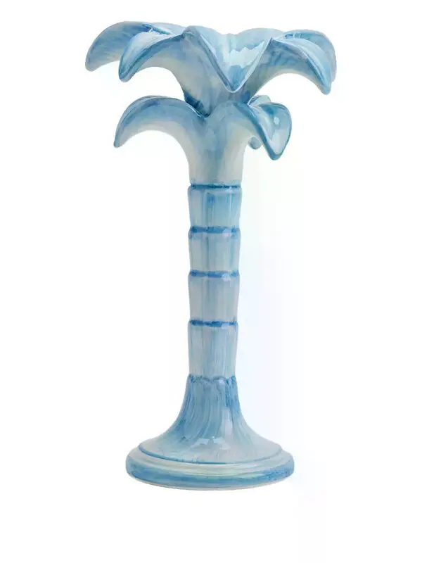 LES-OTTOMANS Palm Trees Ceramic Candleholder - Blue