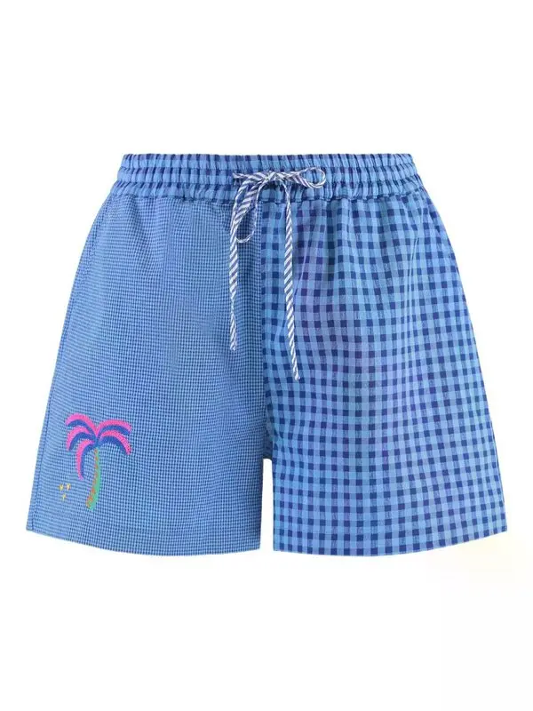 SUSANNA BLU Checked Embroidered-motif Shorts