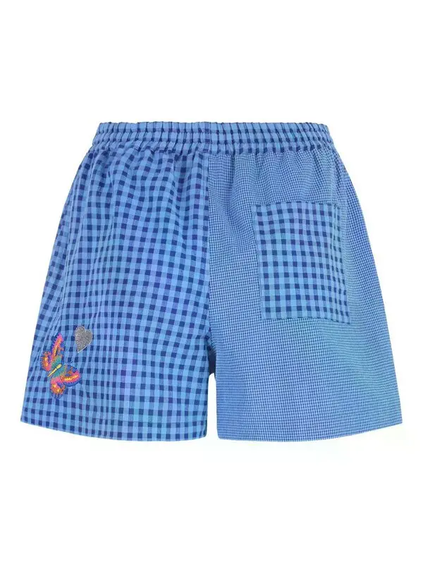 SUSANNA BLU Checked Embroidered-motif Shorts
