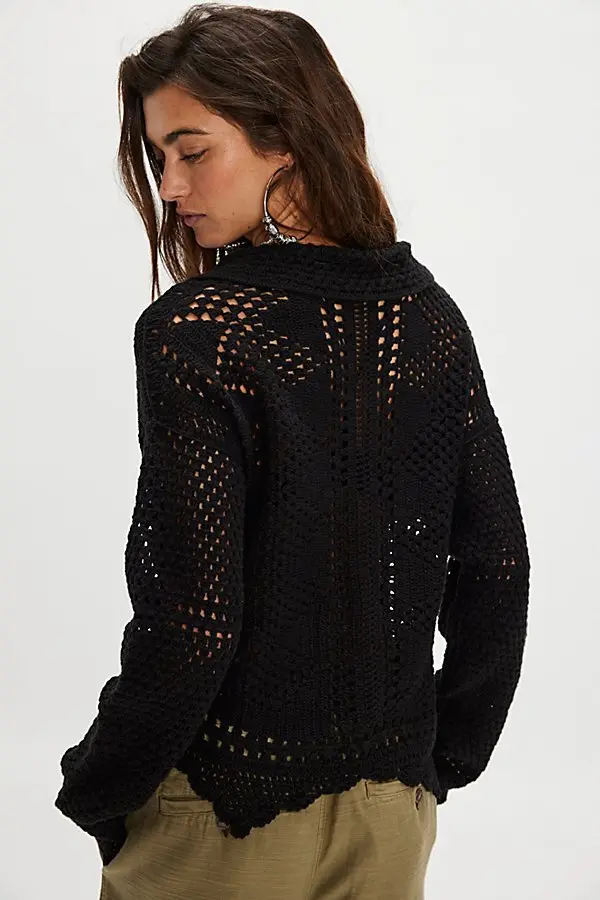 Free People We The Free Friend Of A Friend Crochet Sweater - Black