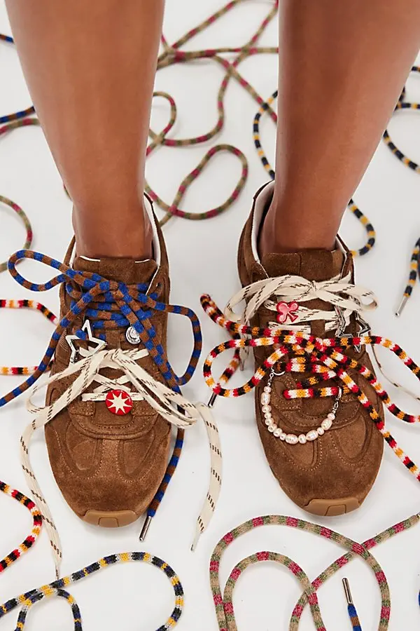 Free People Striped Knit Laces - Blue/yellow
