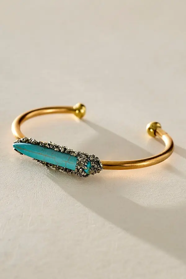 MARLY MORETTI Turquoise Point Cuff - Gold/turquoise/pyrite