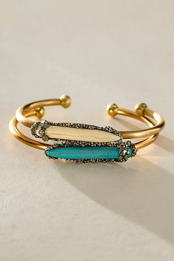 MARLY MORETTI Turquoise Point Cuff - Gold/white Turquoise/pyrite