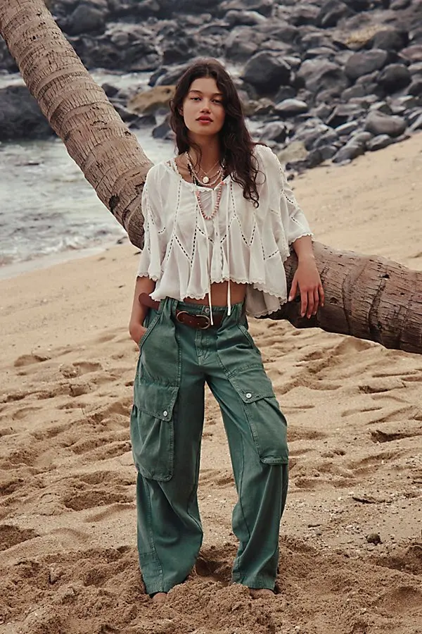 Free People Brentwood Slouch Pants - Aged Green
