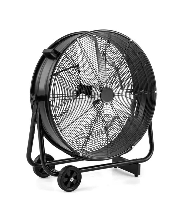 MECALE Industrial Drum Fan With 2 Wheels And 360-degree Adjustable Tilt - Black