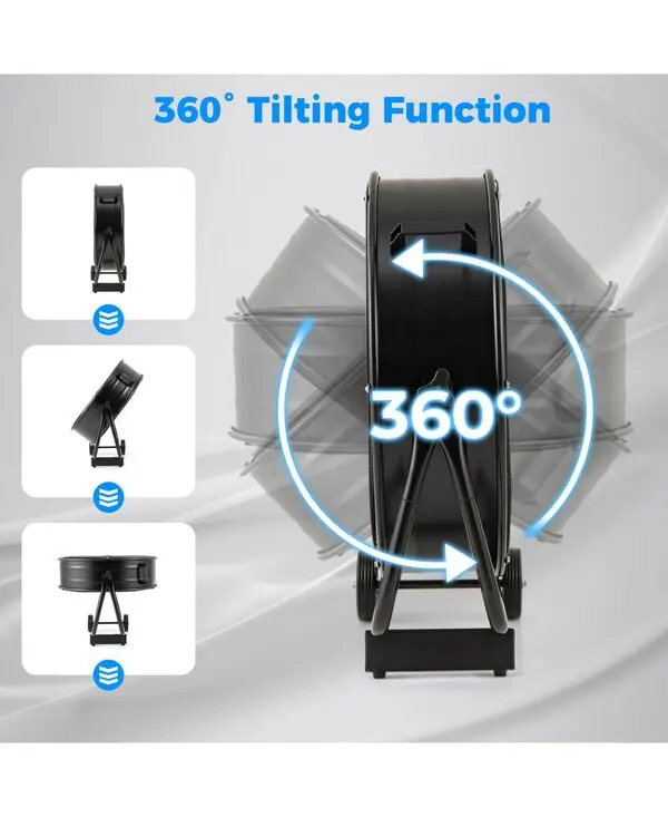 MECALE Industrial Drum Fan With 2 Wheels And 360-degree Adjustable Tilt