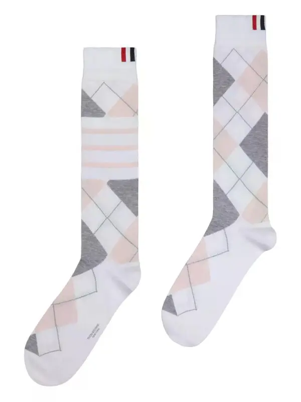 Thom Browne Argyle Intarsia-knit Socks - White
