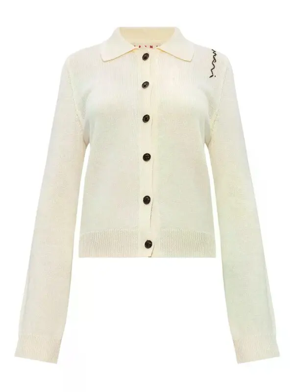 Marni Logo-embroidered Cardigan - Neutrals