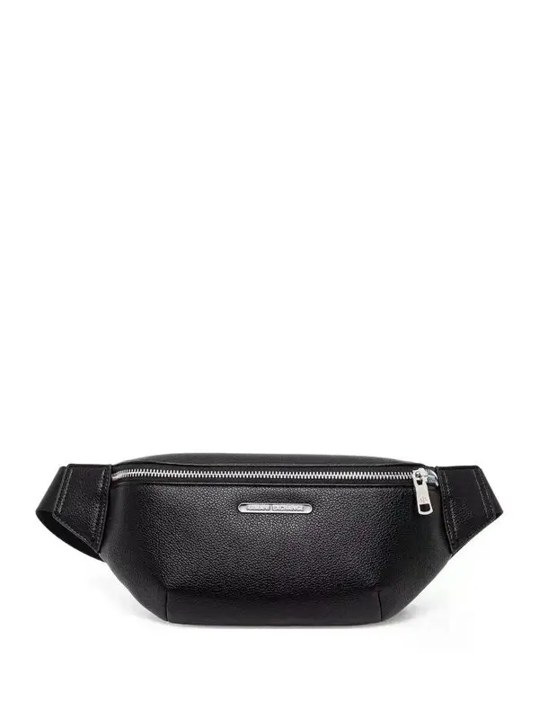 Armani Exchange Textured Leather Belt Bag - Black