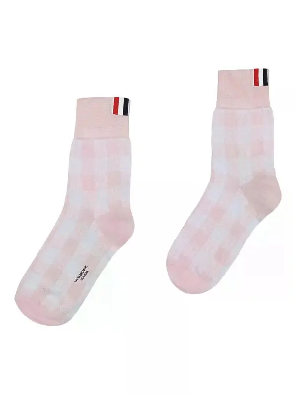 Thom Browne Check Jacquard Socks - Pink