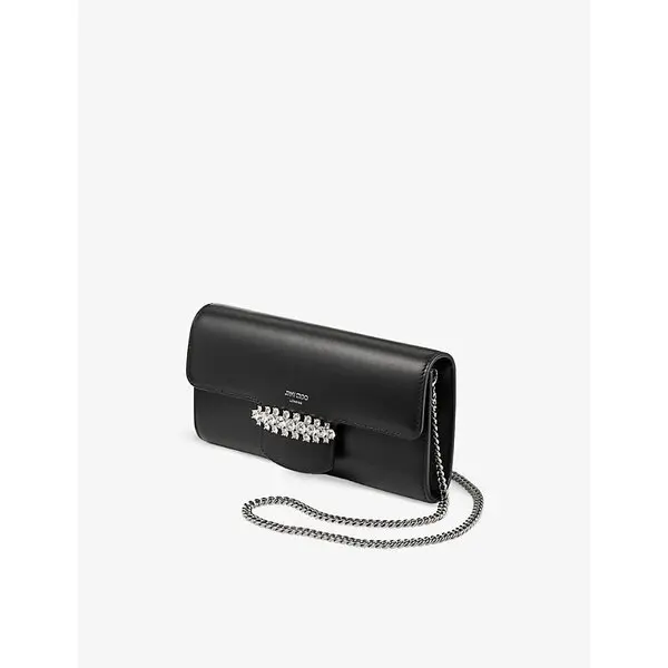 JIMMY CHOO Bing Leather Wallet-on-chain - Black/silver