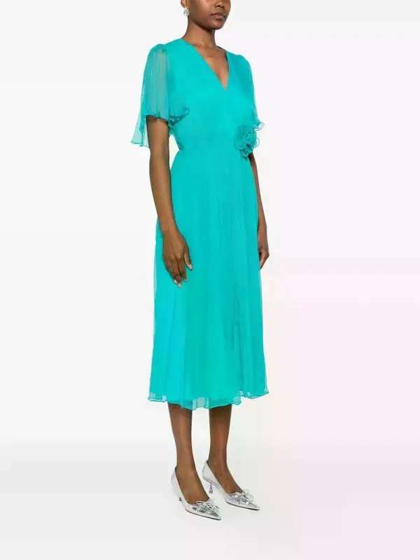 NISSA Flower-appliqué Midi Dress - Blue