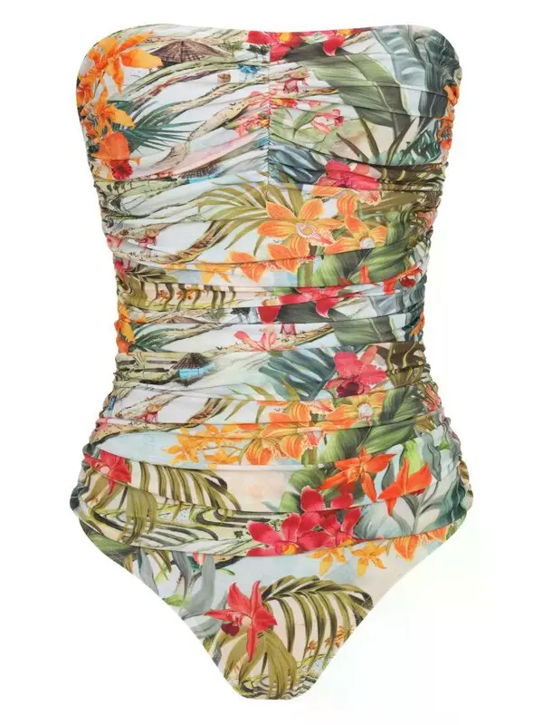 LYGIA & NANNY Floral-print Strapless One-piece Swimsuit - Green