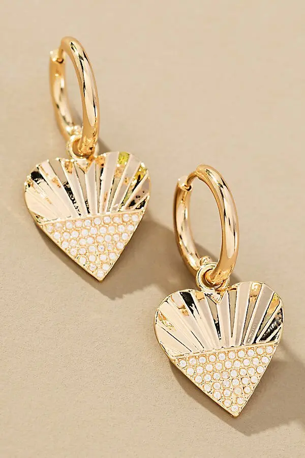 Anthropologie Icon Charm Huggie Hoop Earrings - Fluted Heart