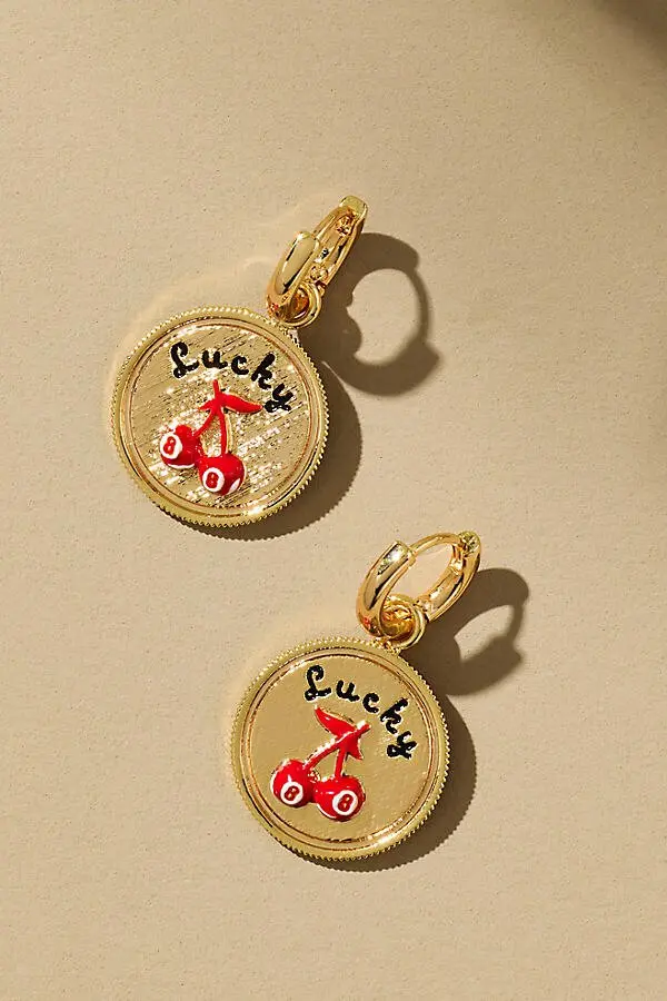Anthropologie Icon Charm Huggie Hoop Earrings - Lucky Charm