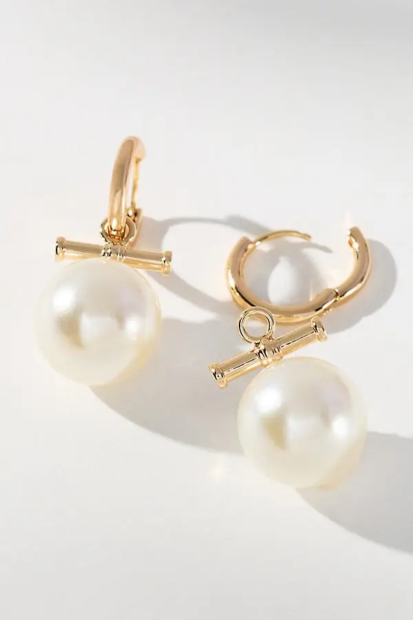 Anthropologie Icon Charm Huggie Hoop Earrings - Pearl