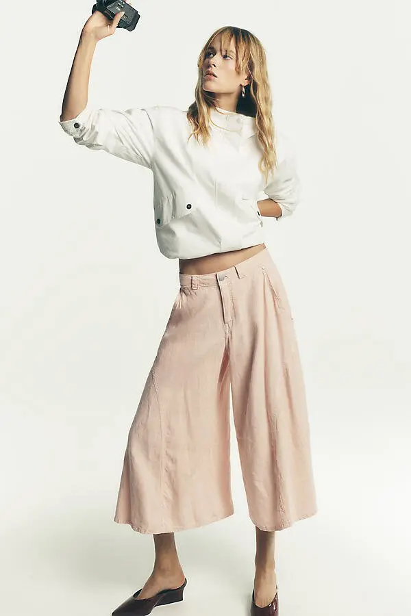 PILCRO Linen Blend Culottes - Blush Pink