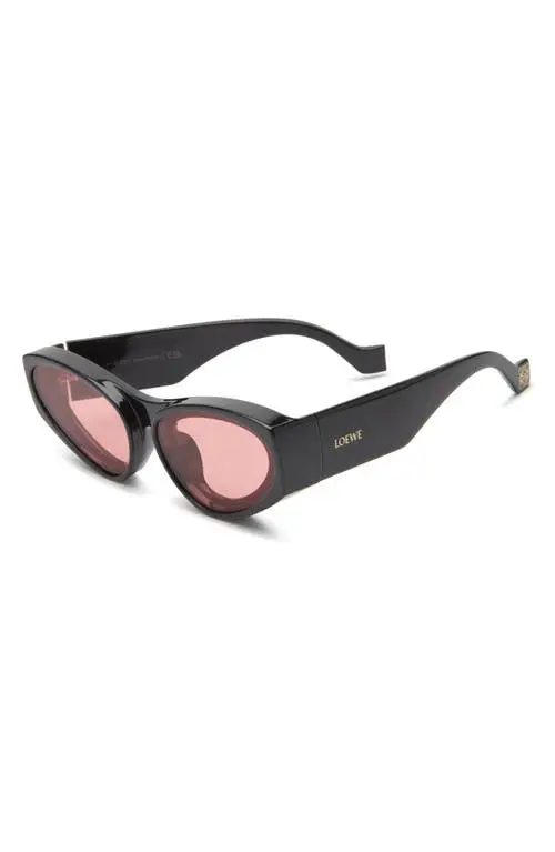 Loewe Signature Cat Eye Sunglasses - Shiny Black / Blue