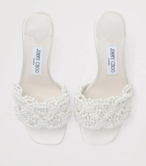 JIMMY CHOO Cary 70 Satin Mules - Neutral
