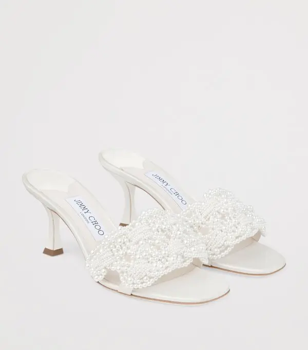 JIMMY CHOO Cary 70 Satin Mules - Neutral