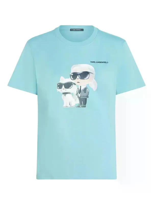 Karl Lagerfeld Ikon Karl And Choupette Graphic-print T-shirt - Blue