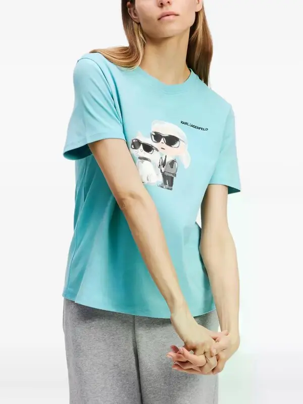 Karl Lagerfeld Ikon Karl And Choupette Graphic-print T-shirt - Blue