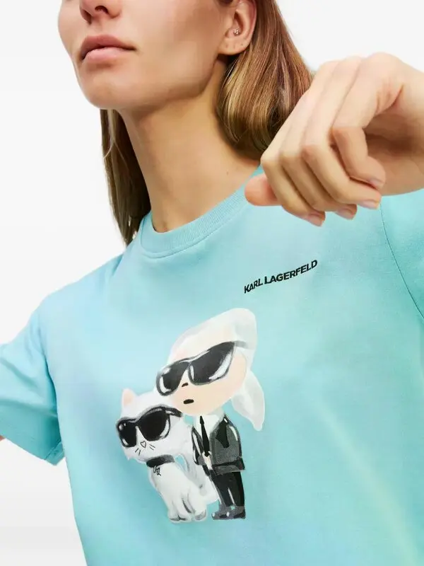 Karl Lagerfeld Ikon Karl And Choupette Graphic-print T-shirt - Blue