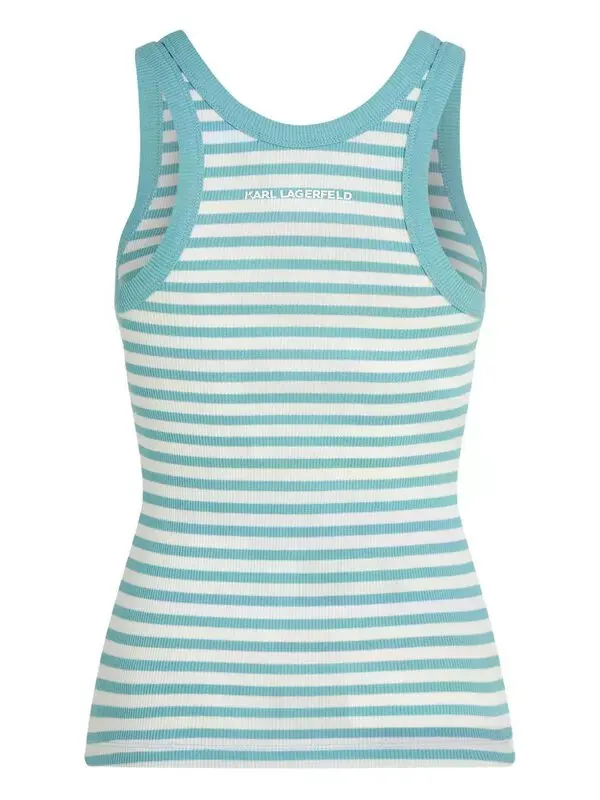 Karl Lagerfeld Ikon Striped Ribbed Tank Top - Blue