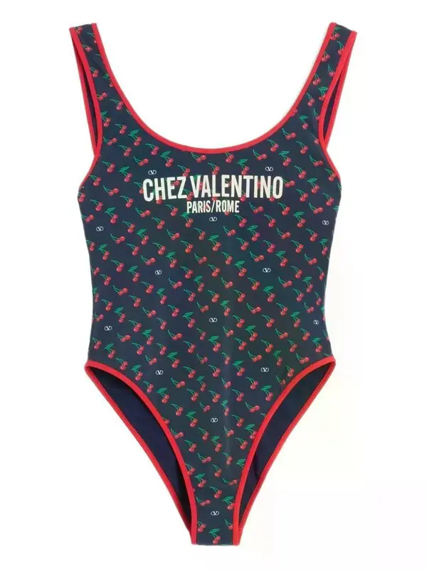 Valentino Garavani Cherryfic-print Swimsuit - Blue